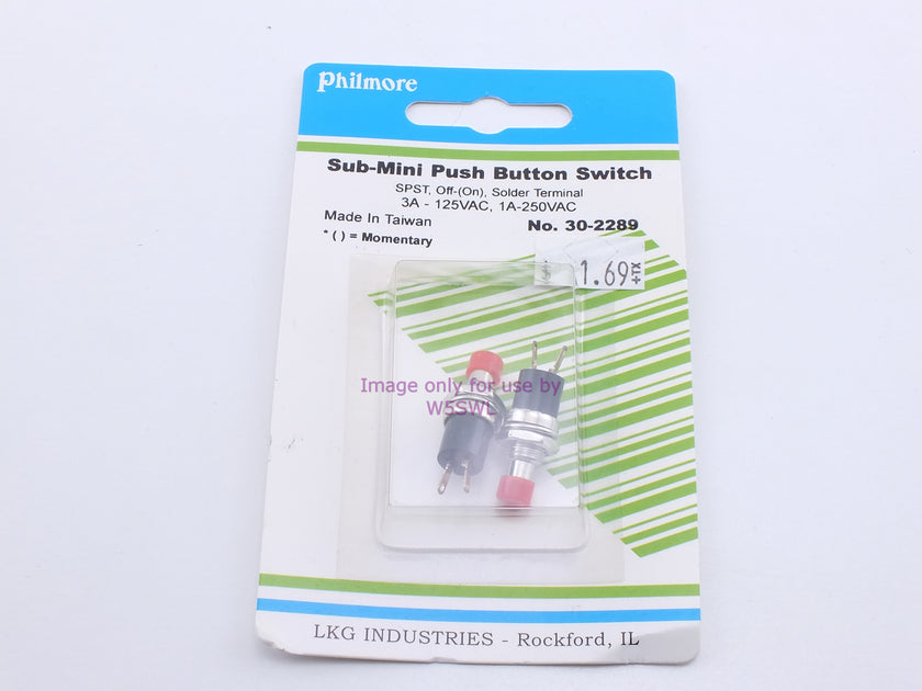 Philmore 30-2289 Sub-Mini Push Button Switch SPST Off-(On) Momentary Solder 3A-125VAC (bin20 ...