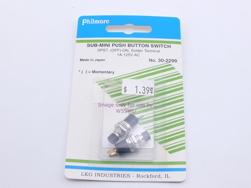 Philmore 30-2299 Sub-Mini Push Button Switch SPST (Off)-On Momentary ...