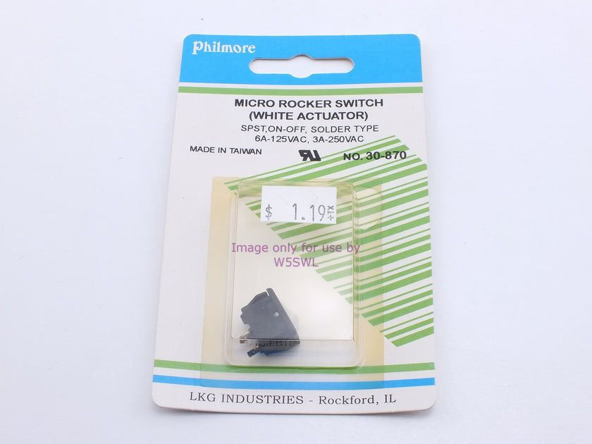 Philmore 30-870 Micro Rocker Switch White Actuator SPST On-Off Solder ...